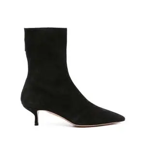 AQUAZZURA Suede Pointed Toe Kitten Heel Ankle Boots - Black