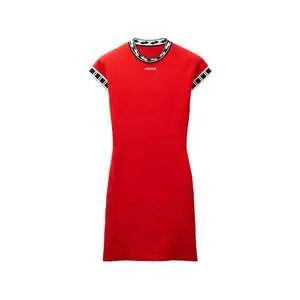 Versace Short-sleeved Fitted Mini Dress With Geometric Jacquard Trim
