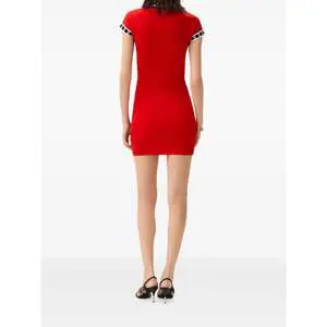 Versace Short-sleeved Fitted Mini Dress With Geometric Jacquard Trim