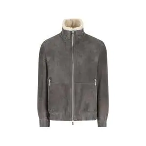 Brunello Cucinelli Shearling Trim Bomber Jacket - Gray