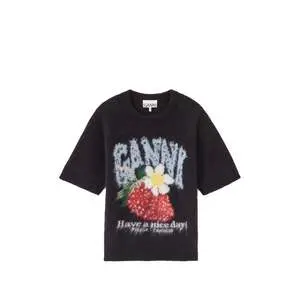 GANNI Alpaca Wool Strawberry Motif Knit Jumper - Black