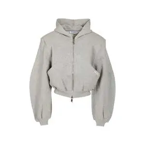 Attico Grey Embroidered Logo Full Zip Hoodie - Gray