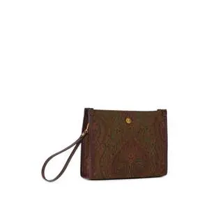 Etro Medium Paisley Jacquard Pouch With Wrist Strap - Green