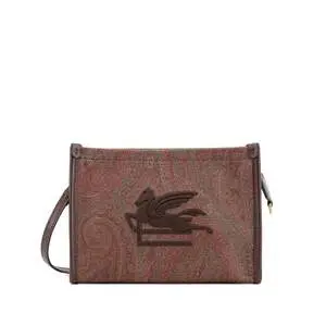 Etro Paisley Pattern Logo Embroidered Clutch Bag - Red