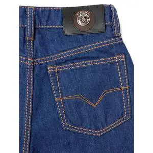 Versace Indigo Denim Straight-leg Jeans With Medusa Hardware - Blue