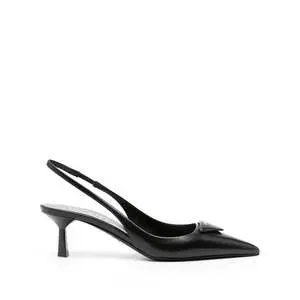 Prada Calf Leather Pointed Toe Slingback Pumps - Black