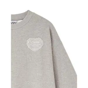GANNI Grey Isoli Lace Trim Heart Logo Patch Crewneck Sweatshirt - Gray