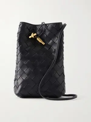Bottega Veneta Andiamo Intrecciato Leather Phone Pouch - Black