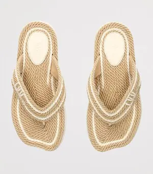 Chloé Raffia Logo Thong Sandals
