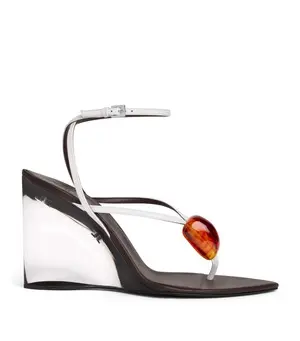 Alaïa Leather Invisible Jewel Wedge Sandals 90 - White