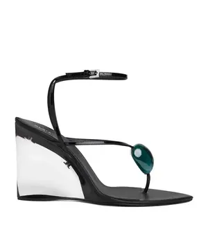 Alaïa Leather Invisible Jewel Wedge Sandals - Black
