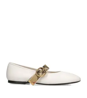 Burberry Leather Robin Ballet Flats With Checked Strap - Ivory