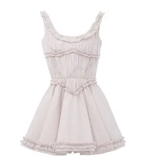 Alexander McQueen Pinstripe Cotton Ruffled Mini Dress - Nude