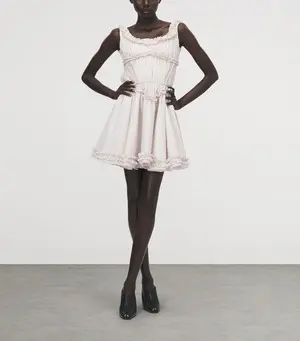 Alexander McQueen Pinstripe Cotton Ruffled Mini Dress