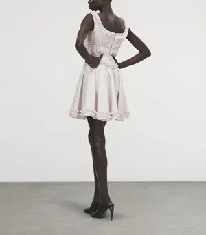 Alexander McQueen Pinstripe Cotton Ruffled Mini Dress