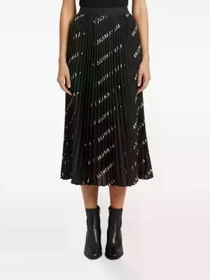 Balenciaga Logo Print Pleated Midi Skirt