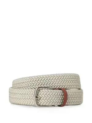 BROOKSFIELD Woven Stretch Belt With Calf-leather Trim - Neutrals