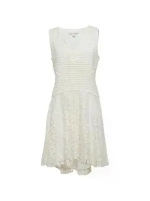 Diane Von Furstenberg White Lace V-neck Sleeveless Mini Dress