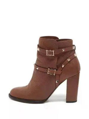 Valentino Garavani Rockstud Buckle Ankle Boots - Brown