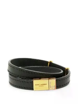 Saint Laurent Opyum Wrap Bracelet In Leather With Gold-tone Cassandre Logo