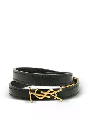 Saint Laurent Opyum Wrap Bracelet In Leather With Gold-tone Cassandre Logo - Black