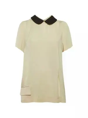 Marni Crepe Collared Top - Neutrals