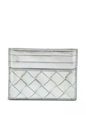 Bottega Veneta Intrecciato Leather Card Holder - Silver