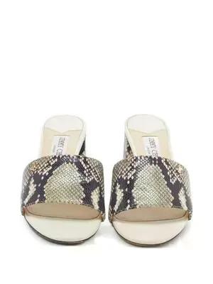 JIMMY CHOO Nanda Python-embossed Leather Slide Sandals With Gold-tone Jc Logo