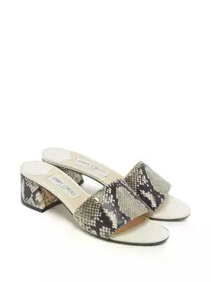 JIMMY CHOO Nanda Python-embossed Leather Slide Sandals With Gold-tone Jc Logo