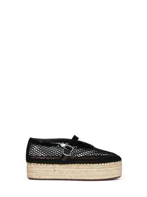 Alaïa Black Fishnet And Patent Leather Wedge Espadrilles - Multicolor