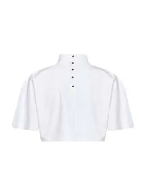 Alaïa White Cotton Ribbed High Collar Cropped T-shirt