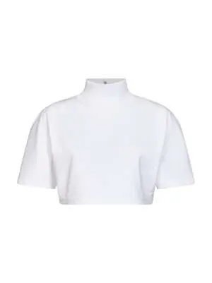 Alaïa White Cotton Ribbed High Collar Cropped T-shirt - Multicolor