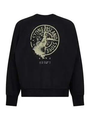 Stone Island Black Cotton Crewneck Sweatshirt With Compass Print