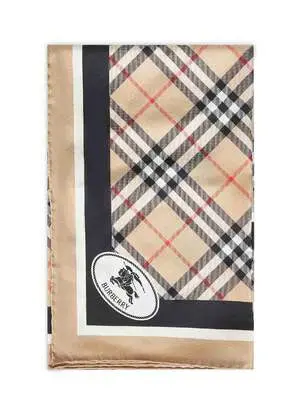 Burberry Sand Beige Check Silk Twill Scarf - Multicolor