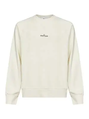 Stone Island Ivory Cotton Crewneck Sweatshirt With Compass Print - Multicolor