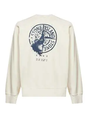 Stone Island Ivory Cotton Crewneck Sweatshirt With Compass Print
