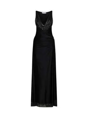 Rabanne Black Viscose Jersey And Mesh Long Dress - Multicolor