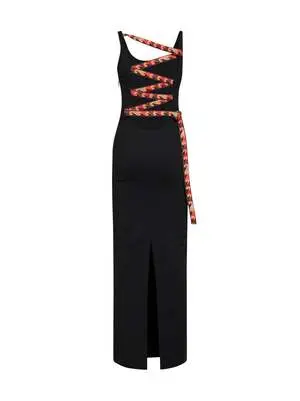 Emilio Pucci Black Superstretch Cady Long Dress With Printed Tape Detail