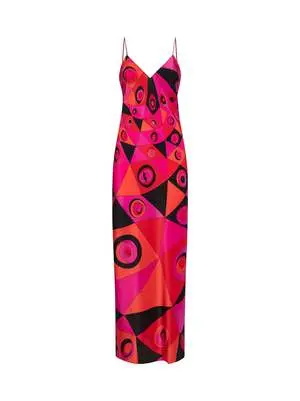 Emilio Pucci Fuchsia And Black Occhi-print Silk Crepe De Chine Long Lingerie Dress - Multicolor