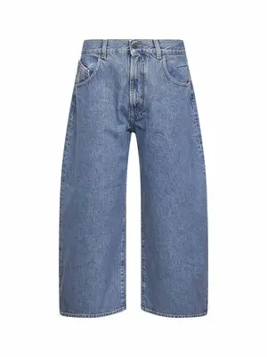 Attico Sky Blue Washed Denim Wide Cropped Jeans - Multicolor
