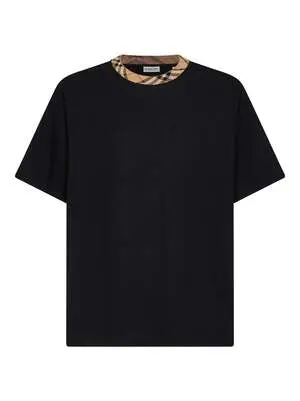 Burberry Black Cotton T-shirt With Check Trim - Multicolor