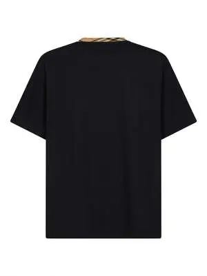 Burberry Black Cotton T-shirt With Check Trim - Multicolor