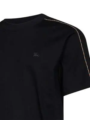 Burberry Black Cotton T-shirt With Check Trims