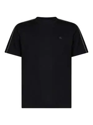 Burberry Black Cotton T-shirt With Check Trims - Multicolor