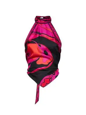 Emilio Pucci Fuchsia And Black Orchidee-print Silk Twill Scarf Top - Multicolor