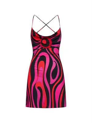 Emilio Pucci Fuchsia And Black Marmo-print Jersey Satin Mini Dress - Multicolor