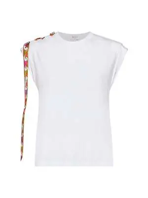 Emilio Pucci White Stretch Jersey Tank Top With Printed Tape - Multicolor