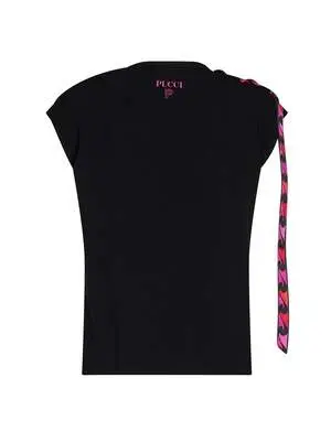 Emilio Pucci Black Stretch Jersey Tank Top With Printed Tape Detail - Multicolor