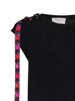 Emilio Pucci Black Stretch Jersey Tank Top With Printed Tape Detail - Multicolor