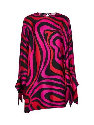 Emilio Pucci Fuchsia And Black Marmo-print Silk Twill Short Kaftan - Multicolor